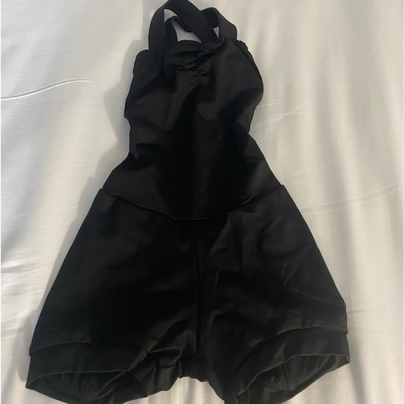 One Pieces | New Solid Black Lowback Unitard With Banded Seamed Shorts ...